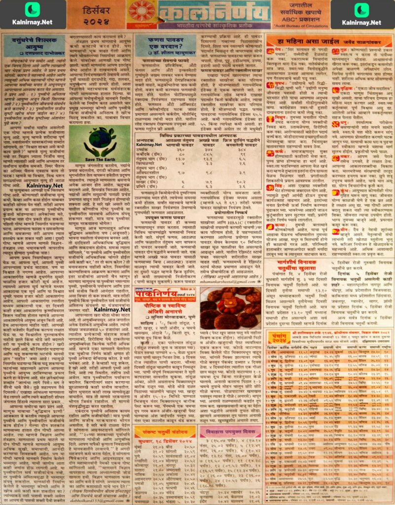 Kalnirnay December 2025: कालनिर्णय डिसेंबर २०२५