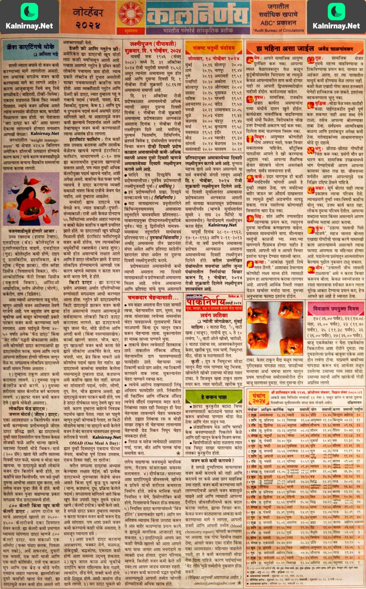 Kalnirnay November 2025: कालनिर्णय नोव्हेंबर २०२५