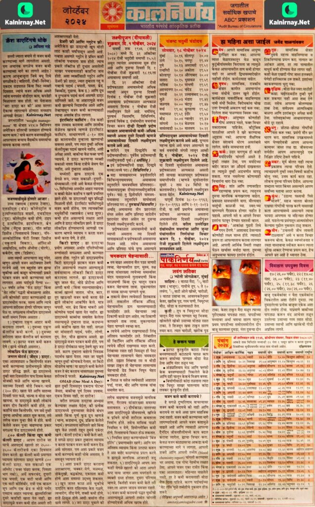 Kalnirnay November 2025: कालनिर्णय नोव्हेंबर २०२५