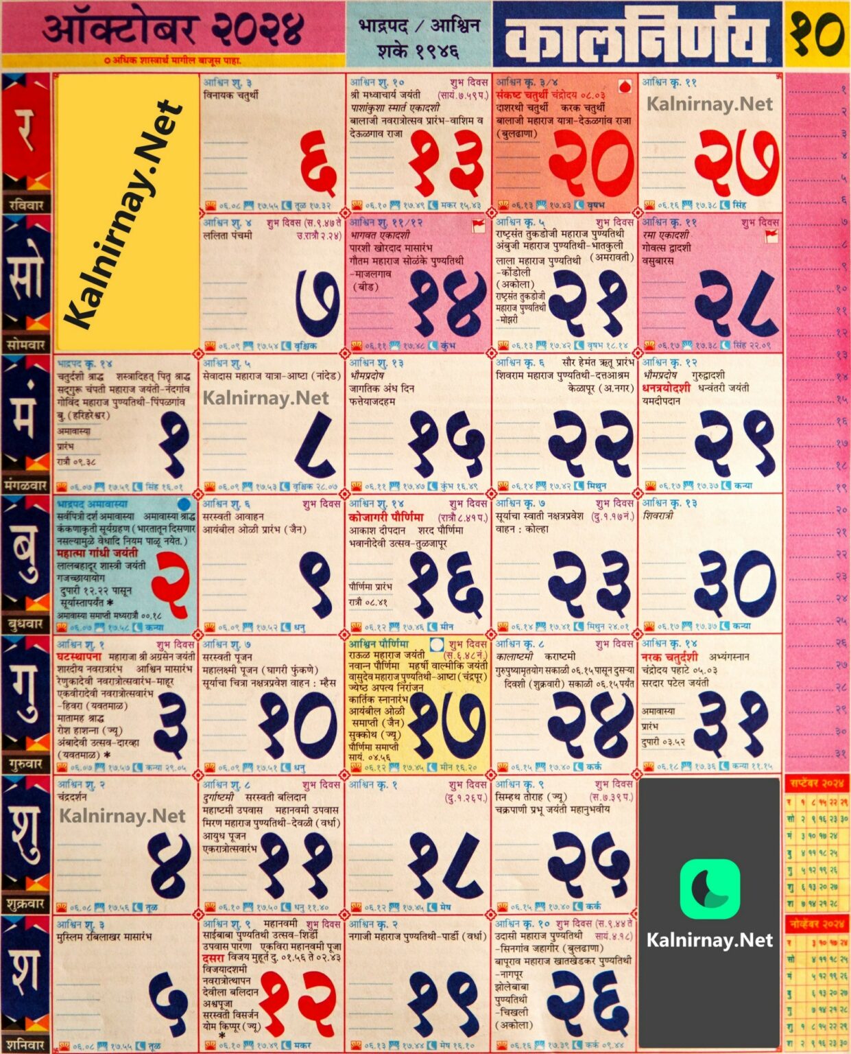 Kalnirnay October 2025: कालनिर्णय ऑक्टोबर २०२५